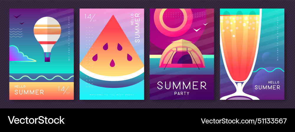 Set of fluorescent summer posters Royalty Free Vector Image