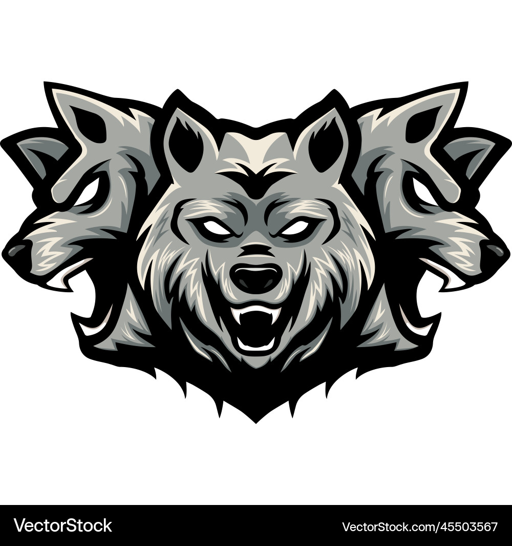Three-Headed Wolf Mascot Royalty Free Vector Image