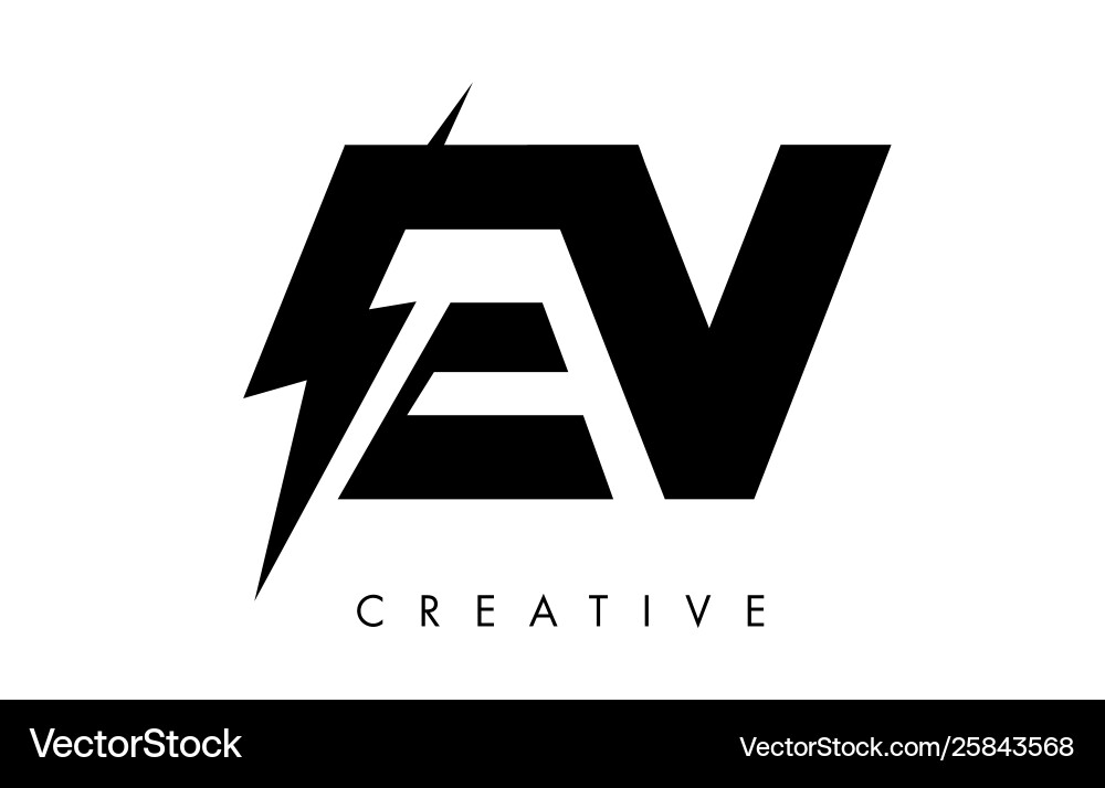 Ev letter logo design with lighting thunder bolt Vector Image