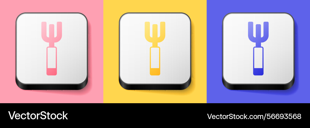 Isometric garden pitchfork icon isolated on pink Vector Image