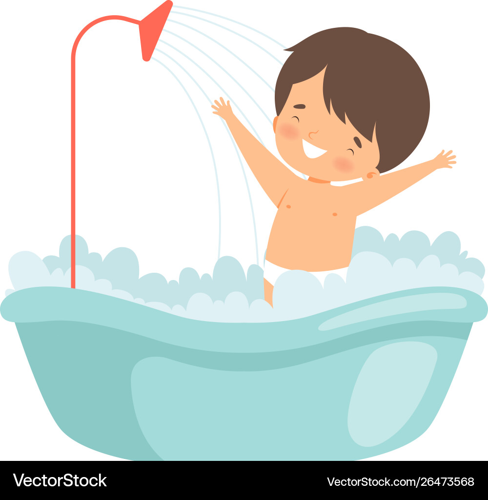 Smiling little boy taking bath in bathtub full Vector Image