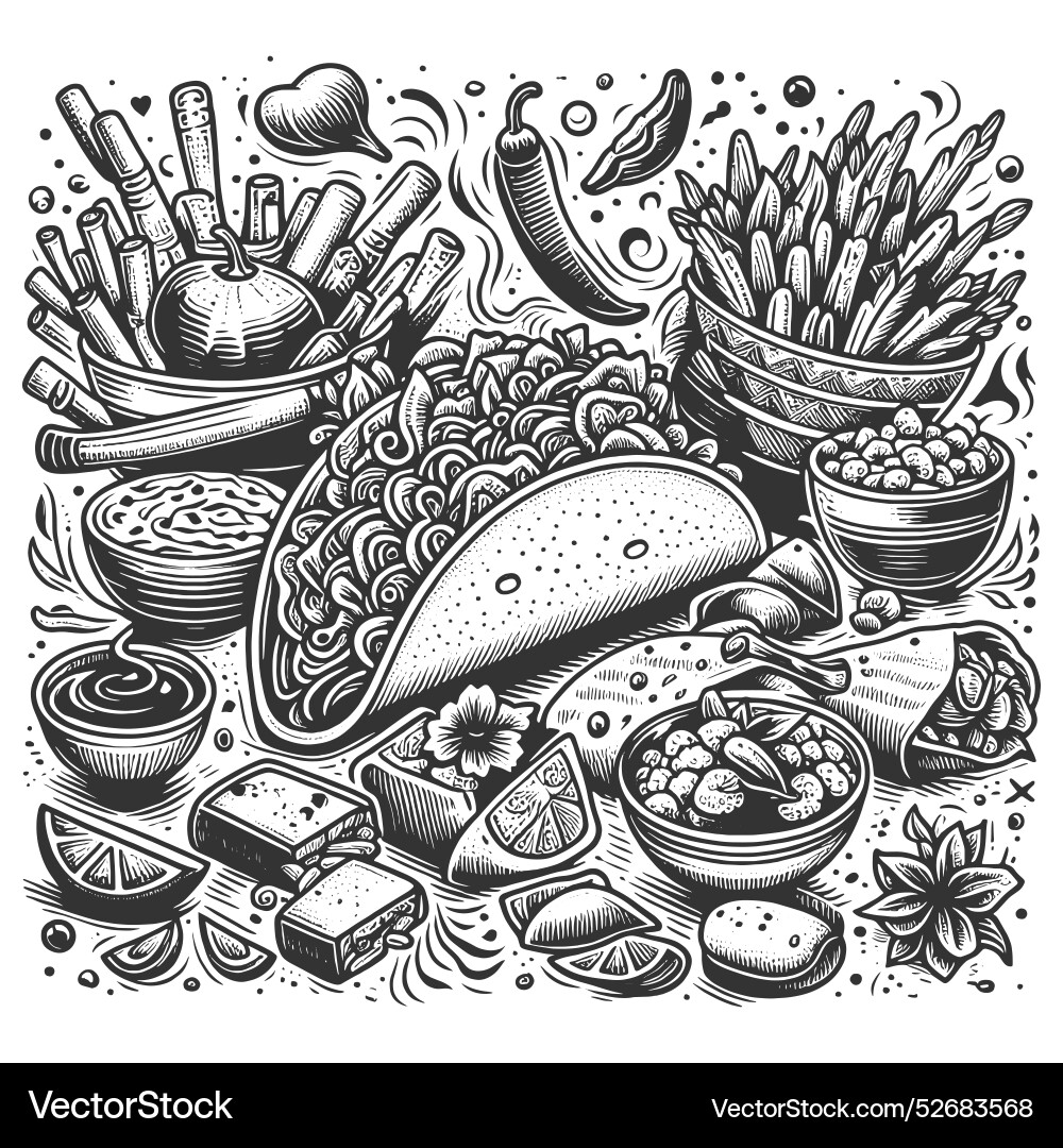 Taco mexican food feast Royalty Free Vector Image
