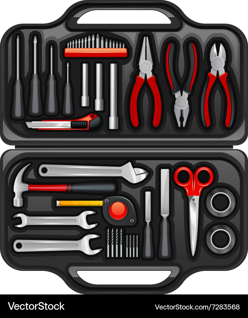 Tool box with toolkit set Royalty Free Vector Image