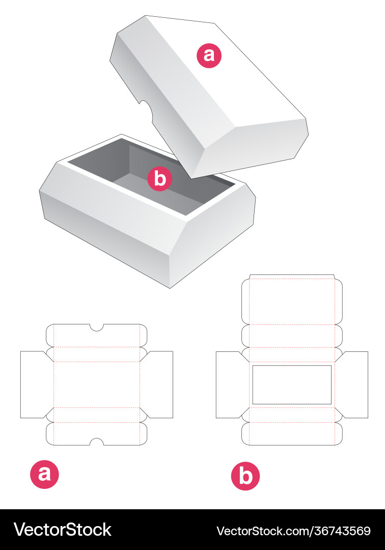 Chamfered box with lid die cut template Royalty Free Vector