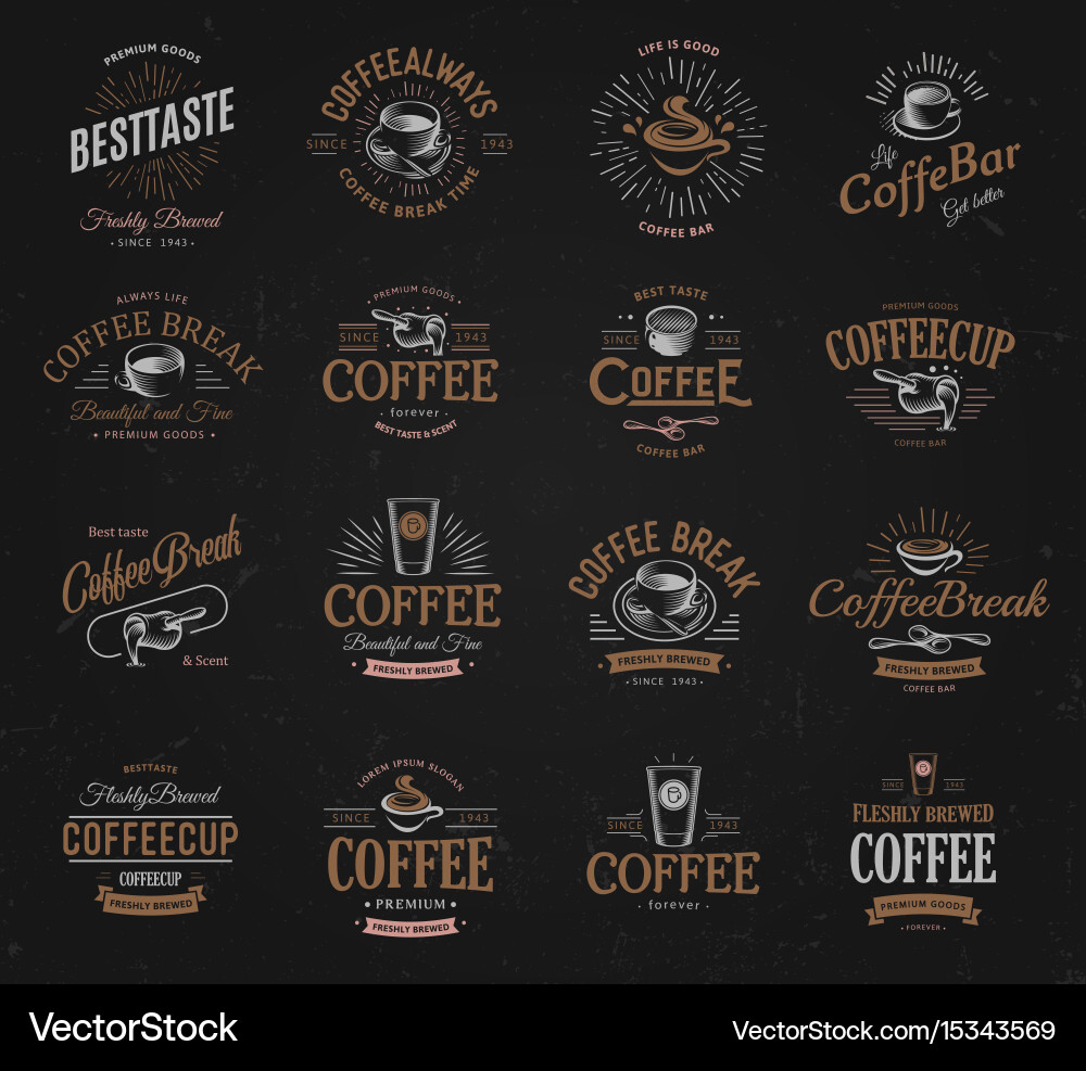 Coffee vintage logos set freshly brewed caffeine Vector Image