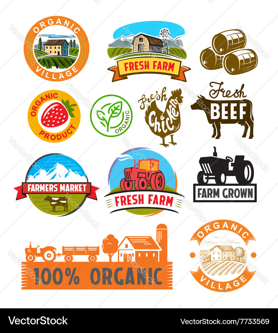 Farm labels Royalty Free Vector Image - VectorStock