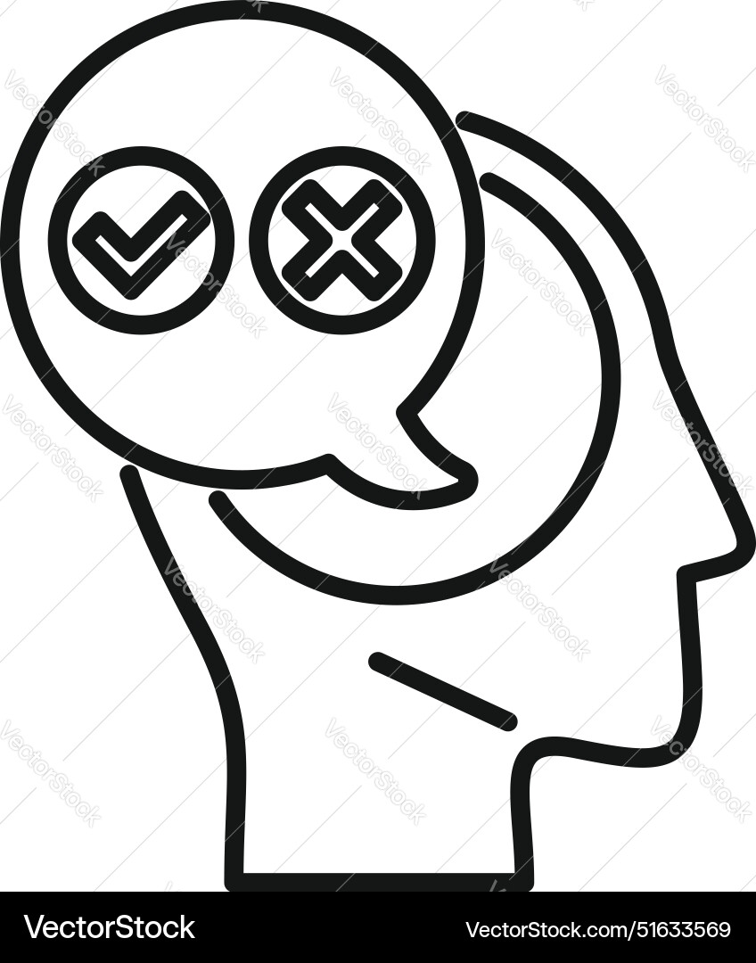 Human head thinking with check and cross marks Vector Image