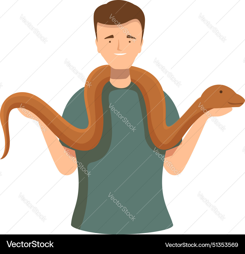 Man holding a cartoon snake Royalty Free Vector Image