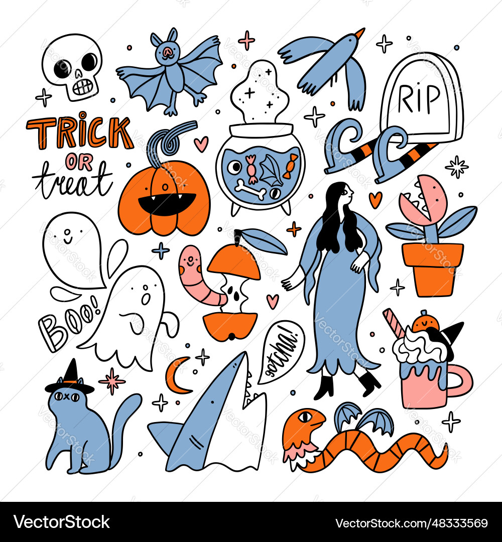 Spooky fun halloween with outline Royalty Free Vector Image