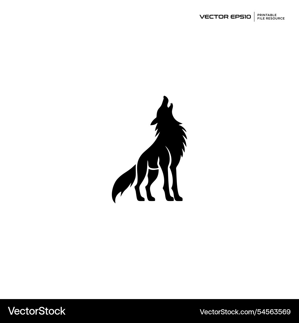 Wolf silhouette character logo design Royalty Free Vector