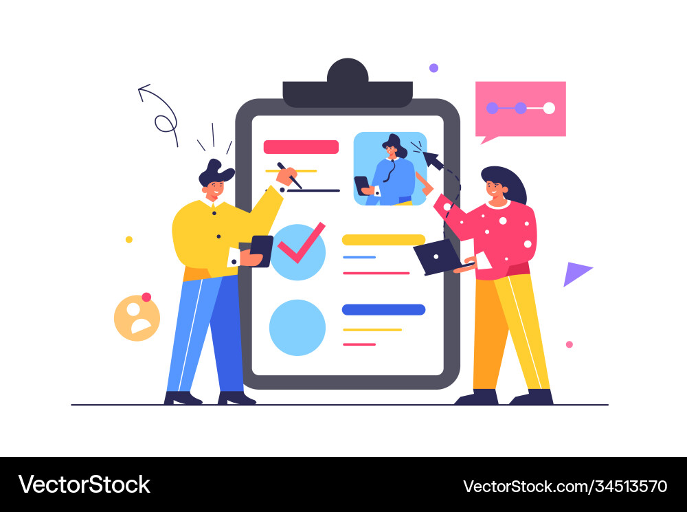 A guy and girl fill out documents on large Vector Image