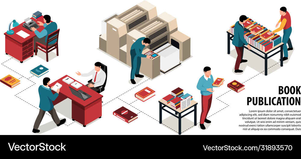 Isometric book fair infographics Royalty Free Vector Image