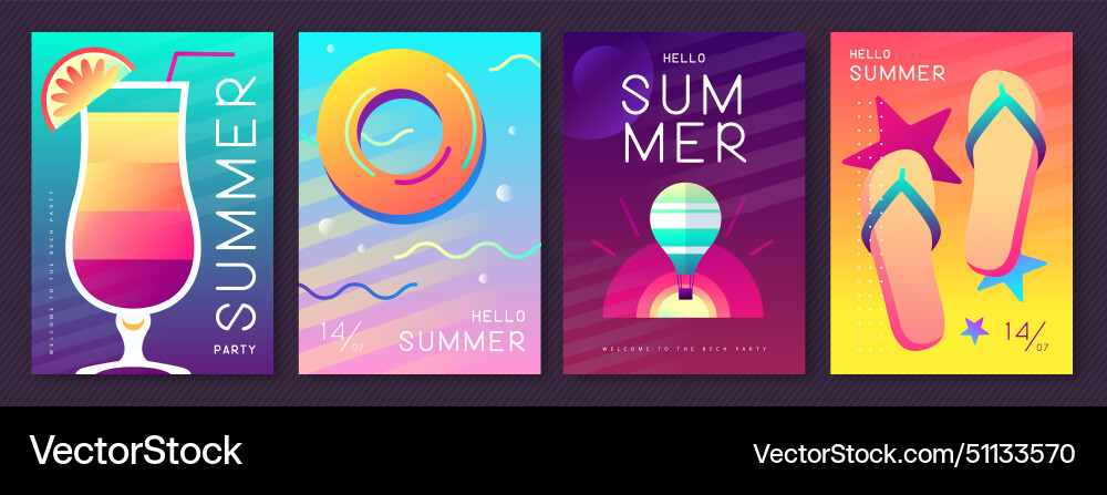 Set of fluorescent summer posters Royalty Free Vector Image