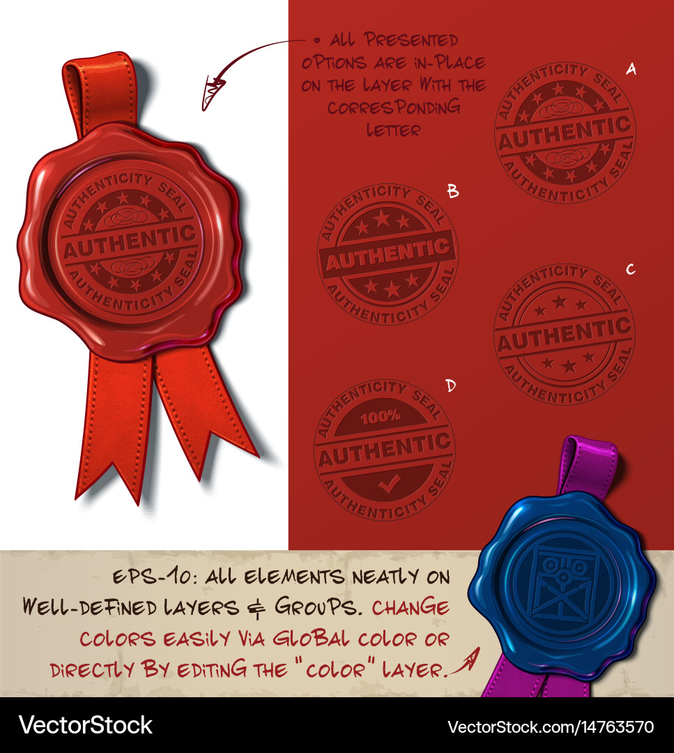 Wax seal - authenticity stamp Royalty Free Vector Image