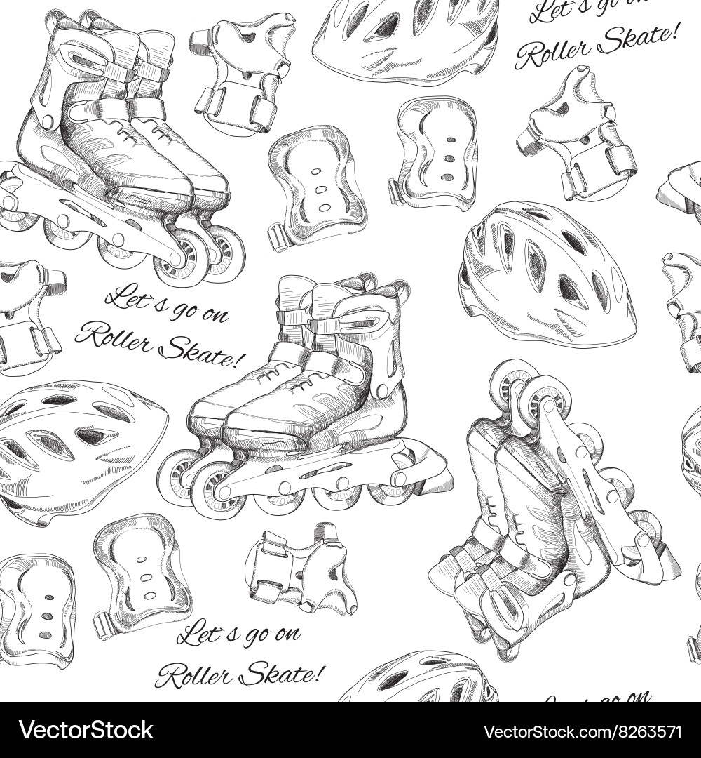 Hand drawn seamless pattern roller skates Vector Image
