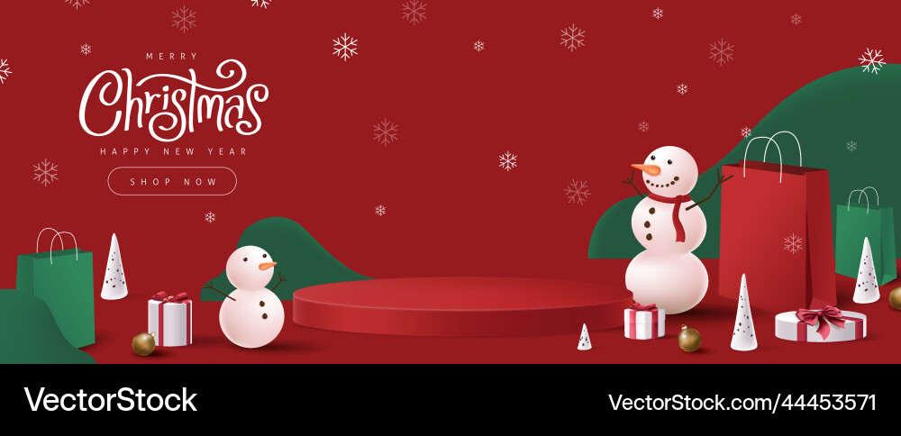 Merry christmas banner with product display Vector Image