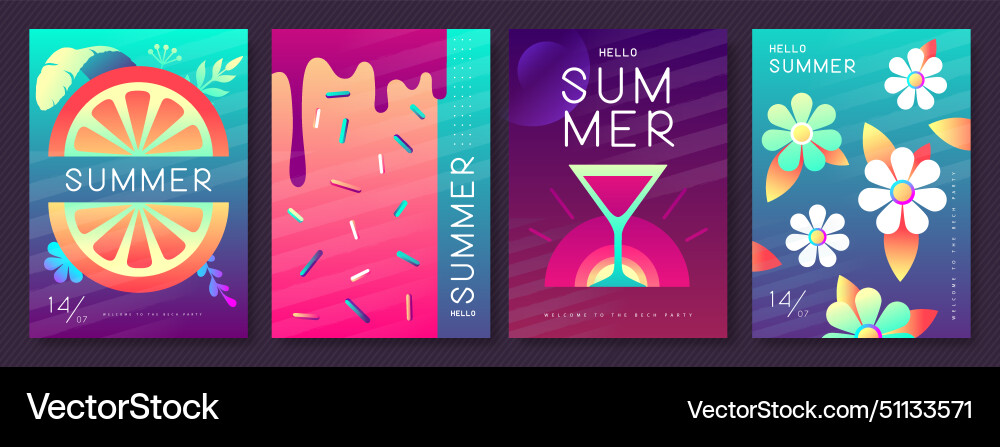 Set of fluorescent summer posters Royalty Free Vector Image