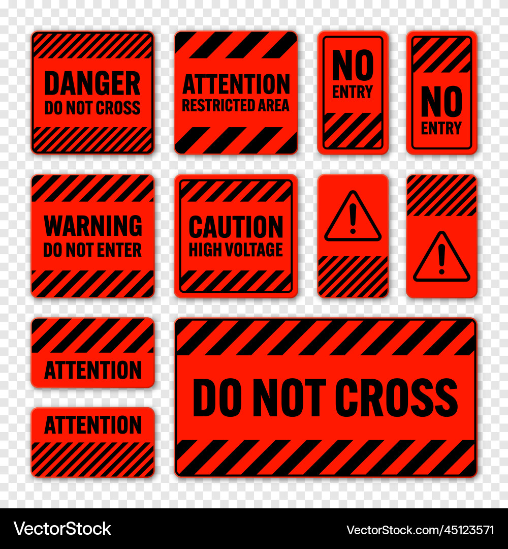 Various black and red warning signs with diagonal Vector Image