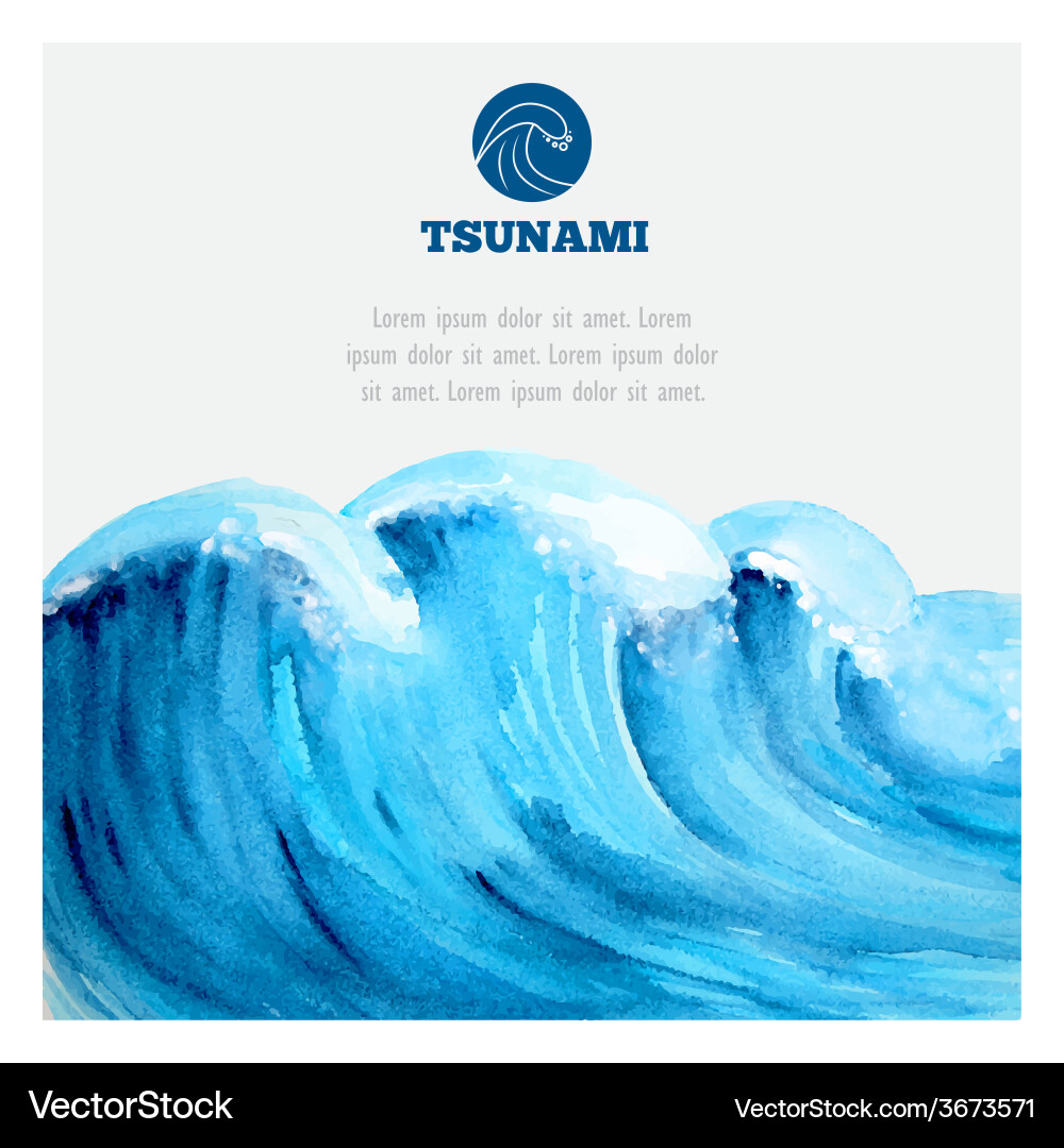 Watercolor ocean tsunami waves Royalty Free Vector Image