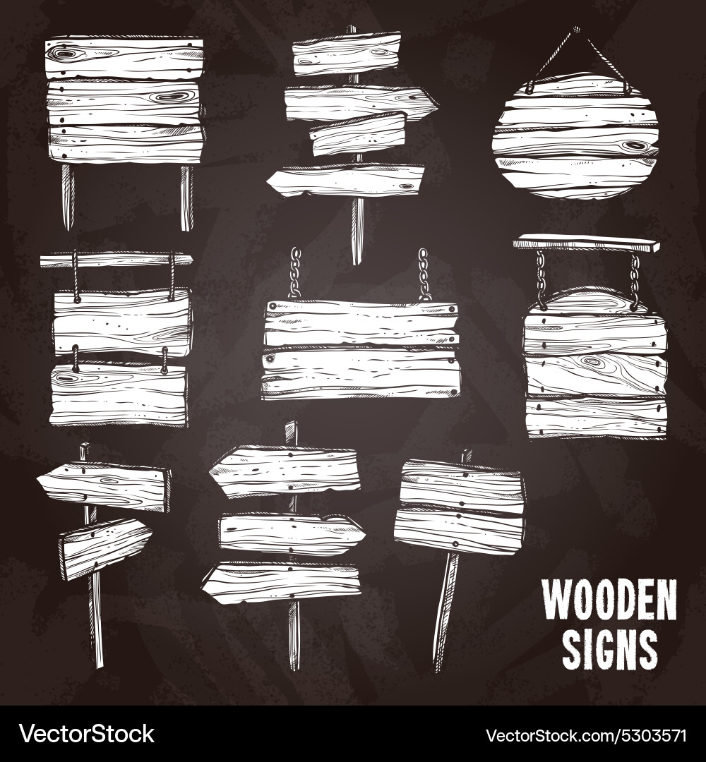 Wooden signs chalkboard style set Royalty Free Vector Image