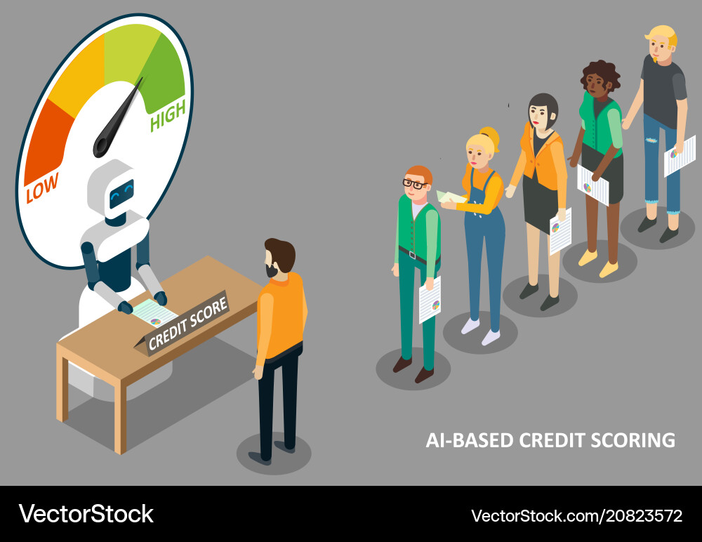 Ai credit scoring isometric Royalty Free Vector Image