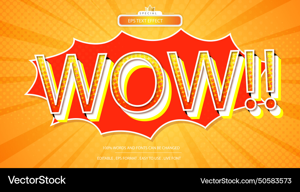 Comic wow text effect Royalty Free Vector Image