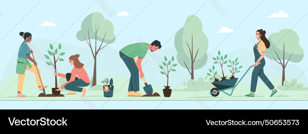 Environmental care horizontal poster people Vector Image