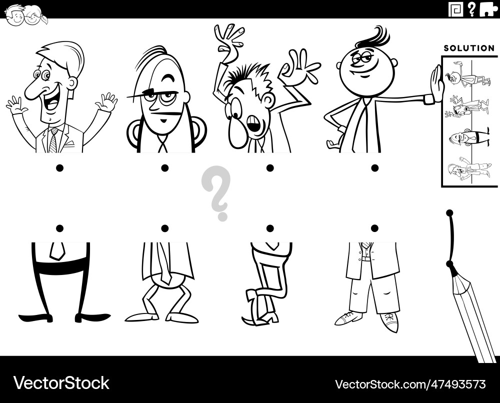 Match halves game with cartoon men characters Vector Image