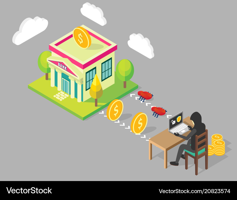 Bank hacking concept isometric Royalty Free Vector Image