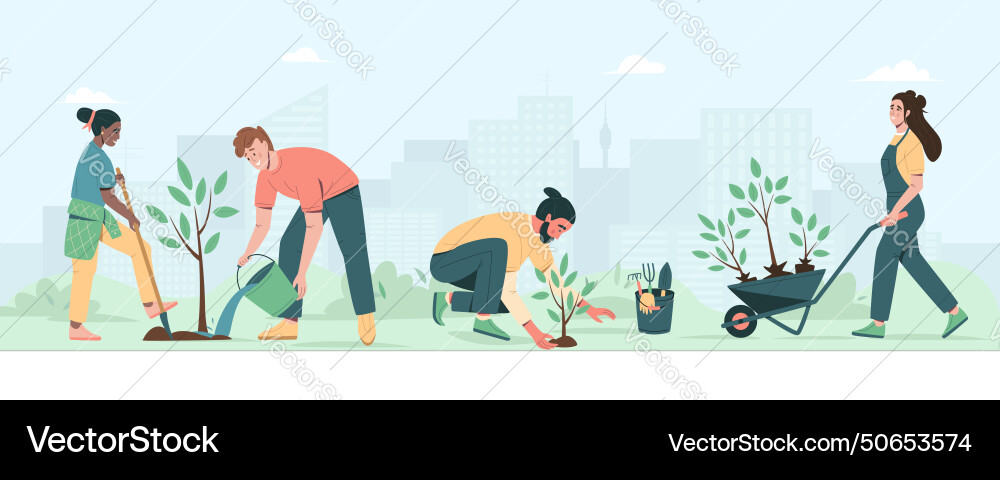 Environmental care horizontal poster people Vector Image