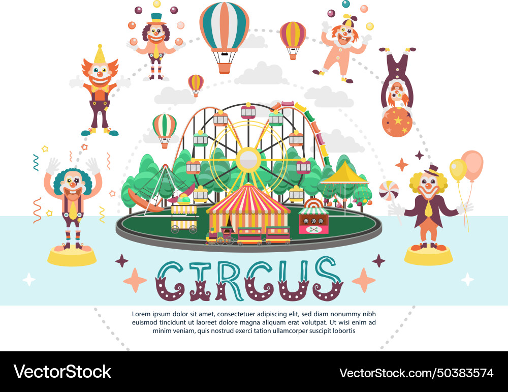 Flat circus carnival round composition Royalty Free Vector