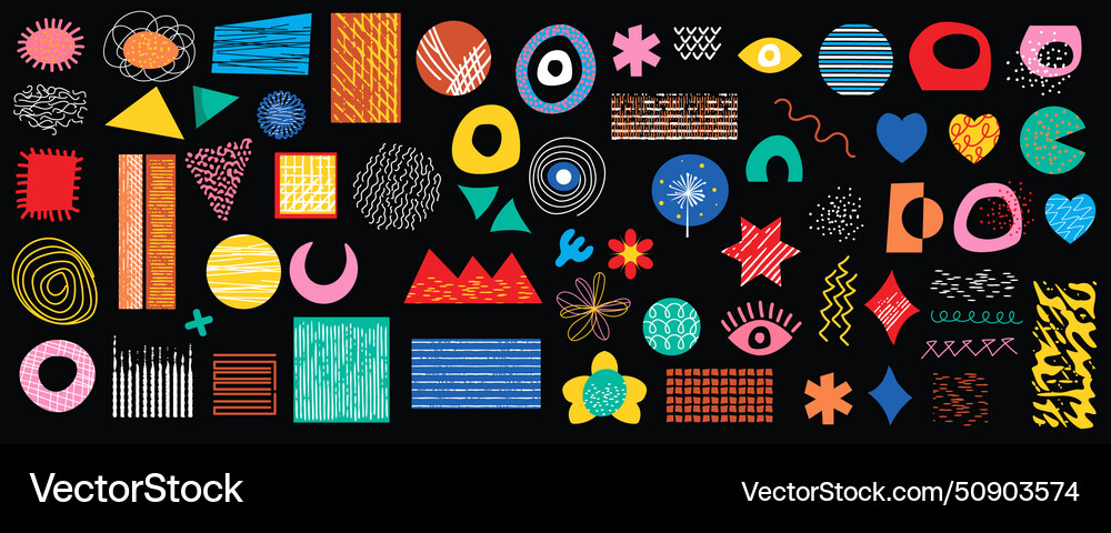 Retro geometric doodle shapes mega set in flat Vector Image