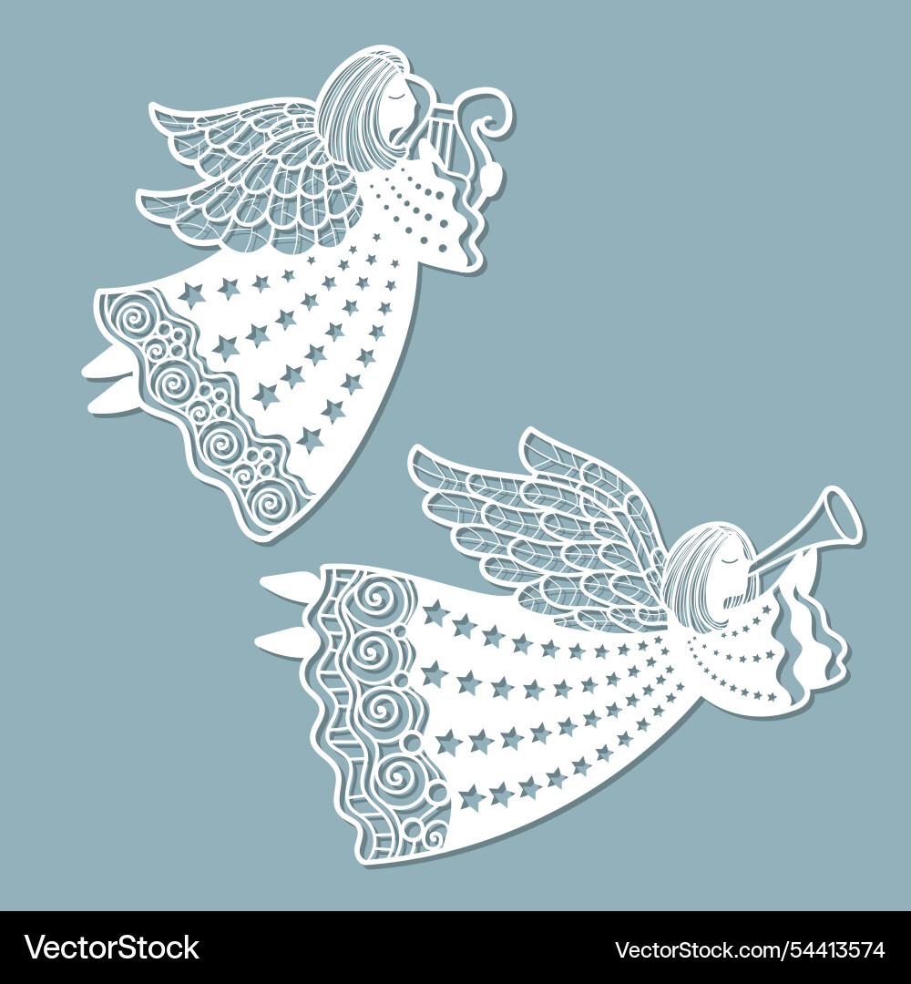 Set of angels template for laser cutting Vector Image