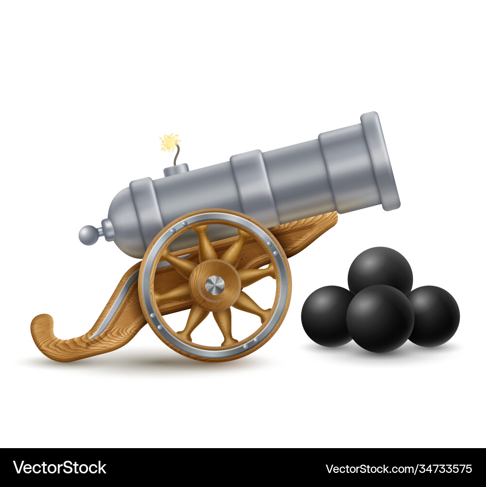 Cannon and Cannonballs - Cartoon Royalty Free Vector Image