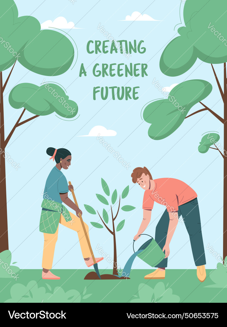 Environmental care poster people planting trees Vector Image