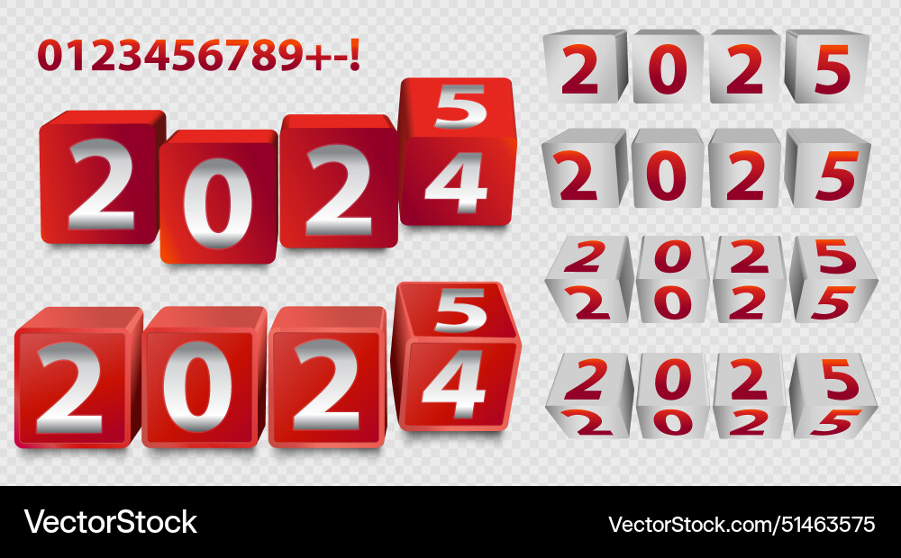 Happy new year 2025 gift box die cut cube Vector Image