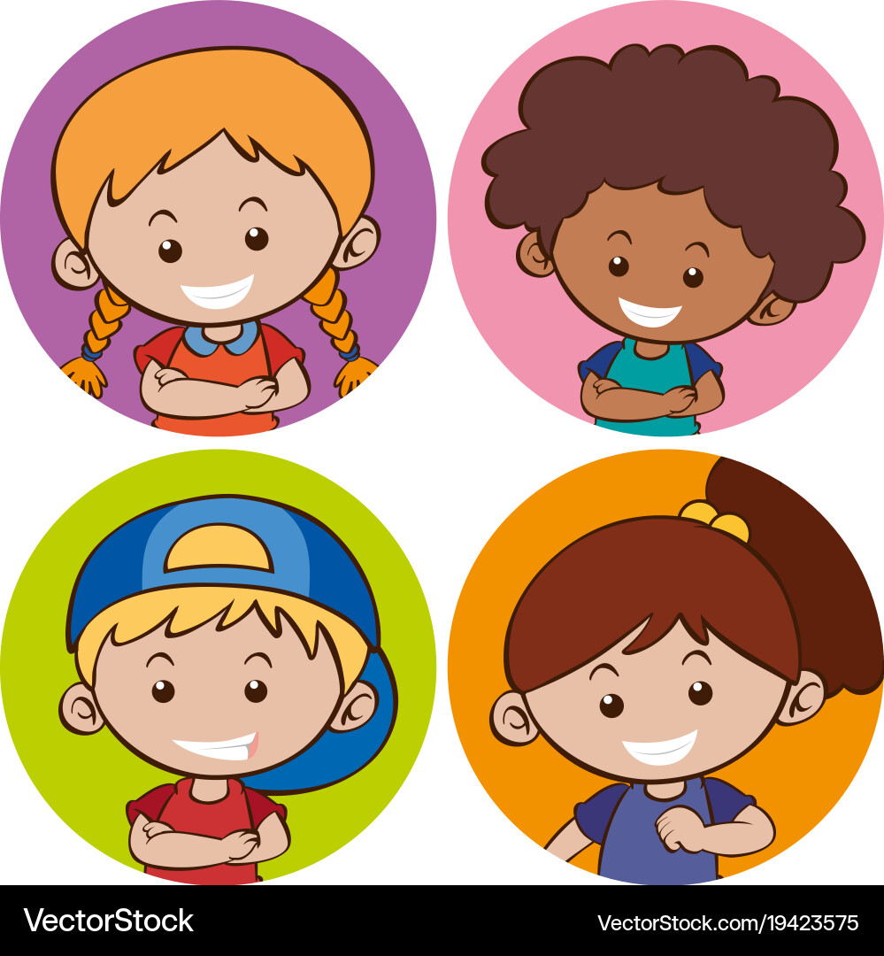Sticker template with happy children Royalty Free Vector