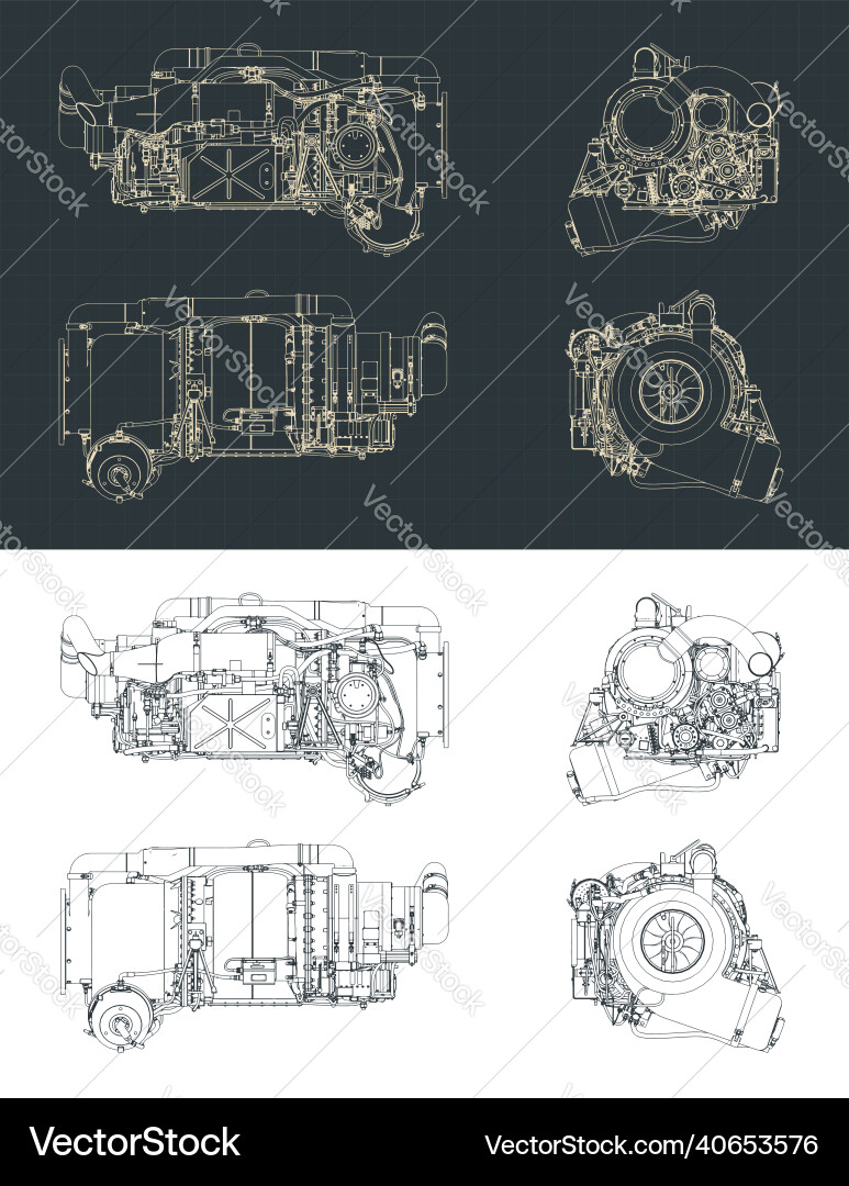 Aircraft gas turbine engine apu blueprints Vector Image