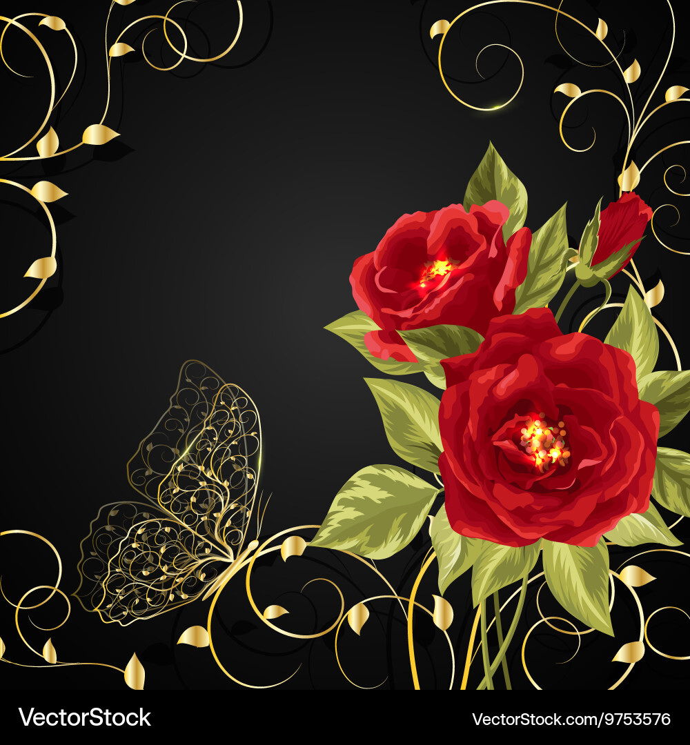 Bouquet of red roses with gold Royalty Free Vector Image