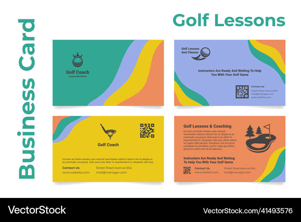 Collection golf lessons business card Royalty Free Vector