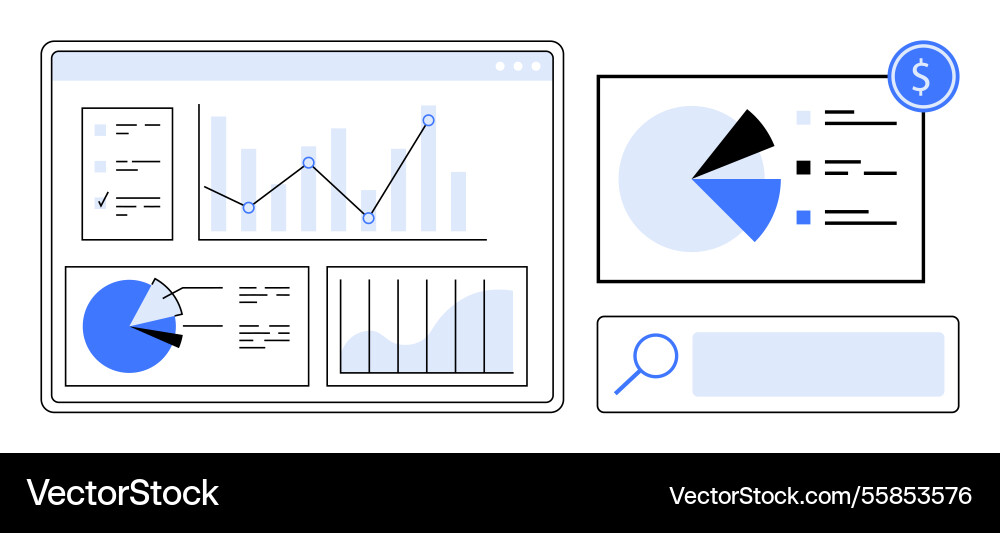 Datenanalyse Dashboard mit Diagrammen Pie Charts Vektorbild