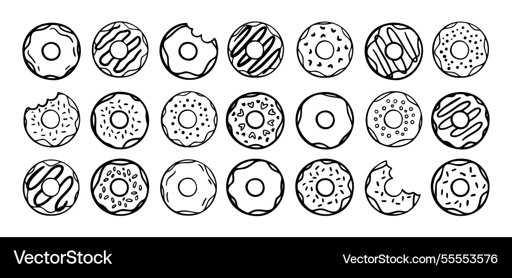Doodle donuts set hand drawn outline donut icons Vector Image