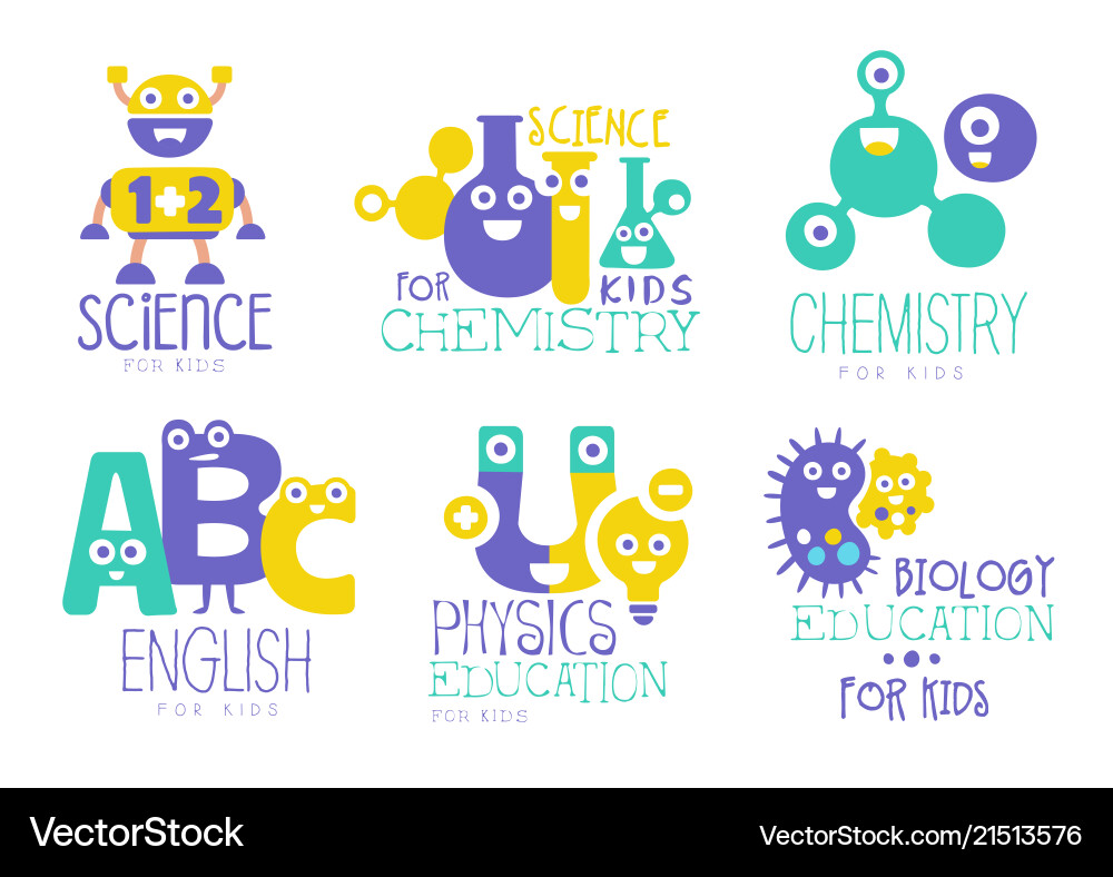 Kids education and learning logo set chemistry Vector Image