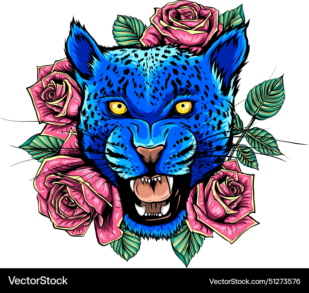 Of head leopard with rose on Royalty Free Vector Image