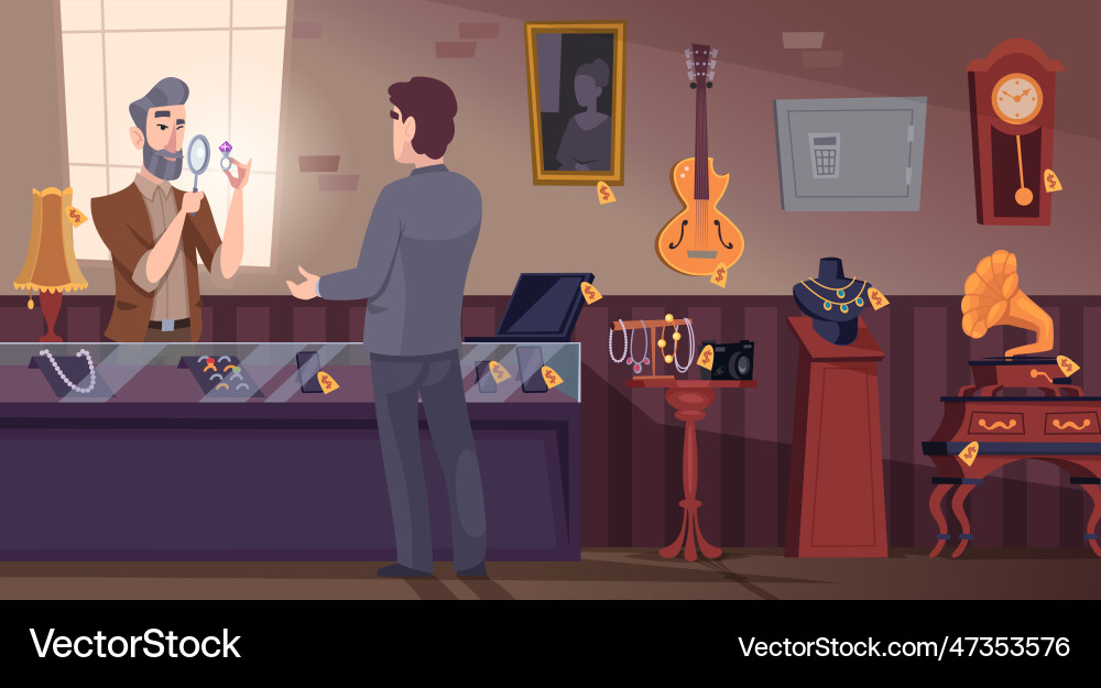 Pawn shop background cartoon interior room Vector Image