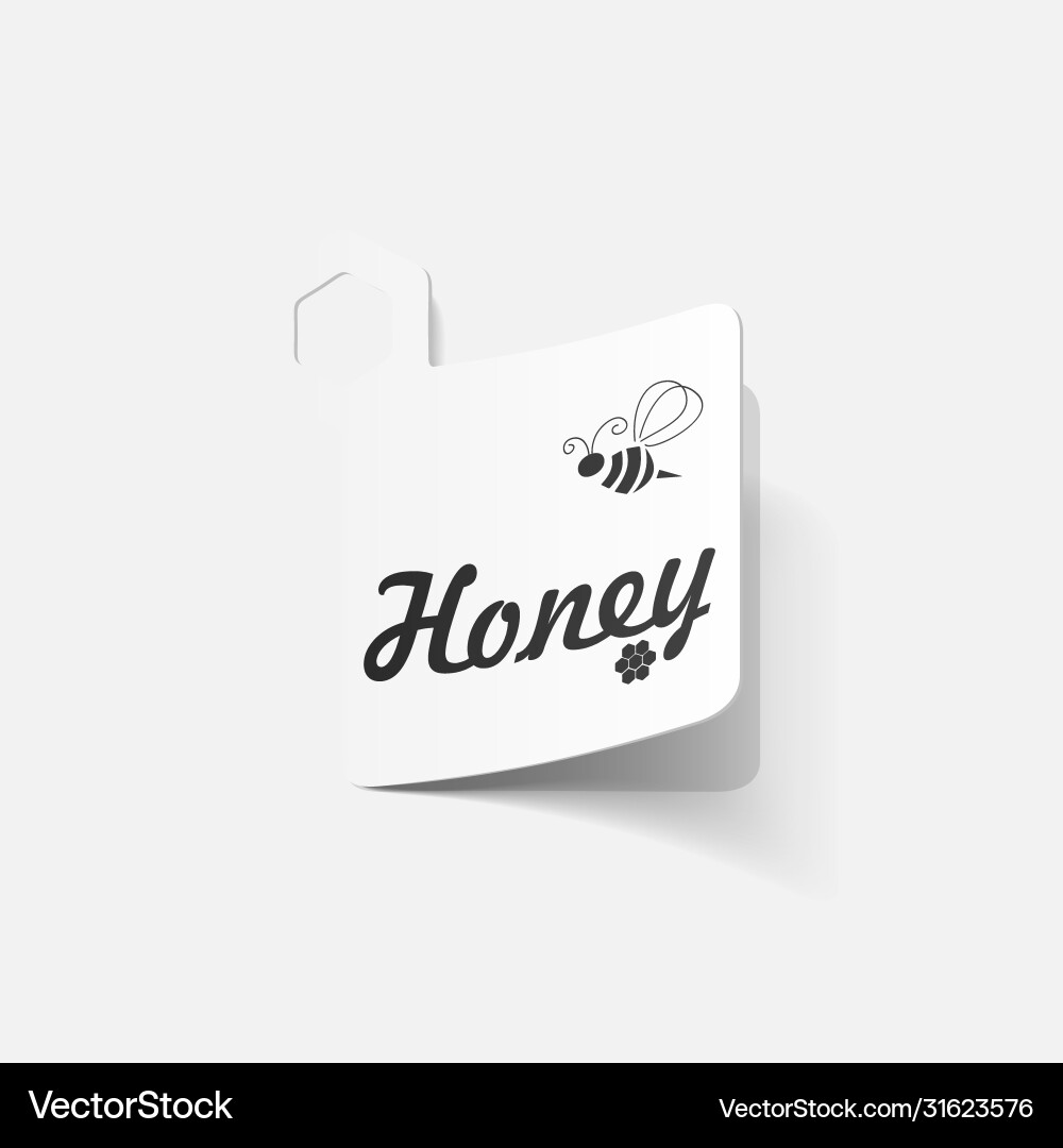 Realistic paper sticker honey Royalty Free Vector Image