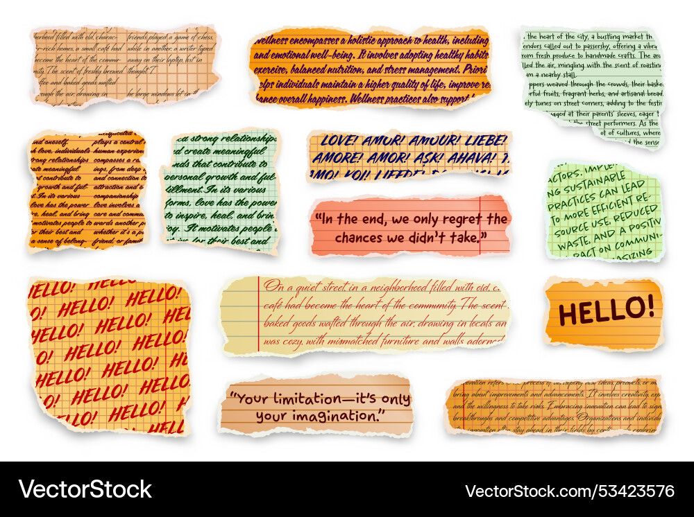 Ripped paper strips with handwritten text Vector Image