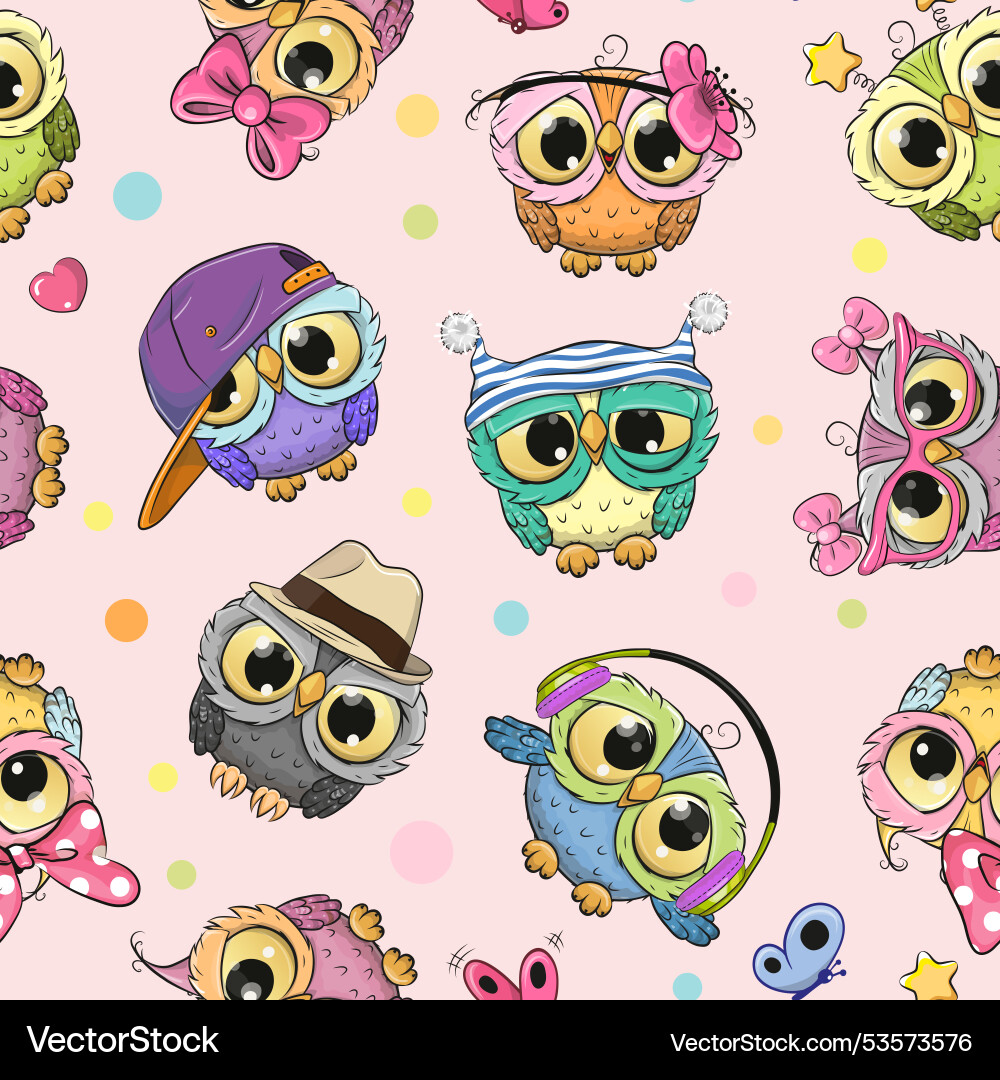 Seamless pattern with cute owls Royalty Free Vector Image