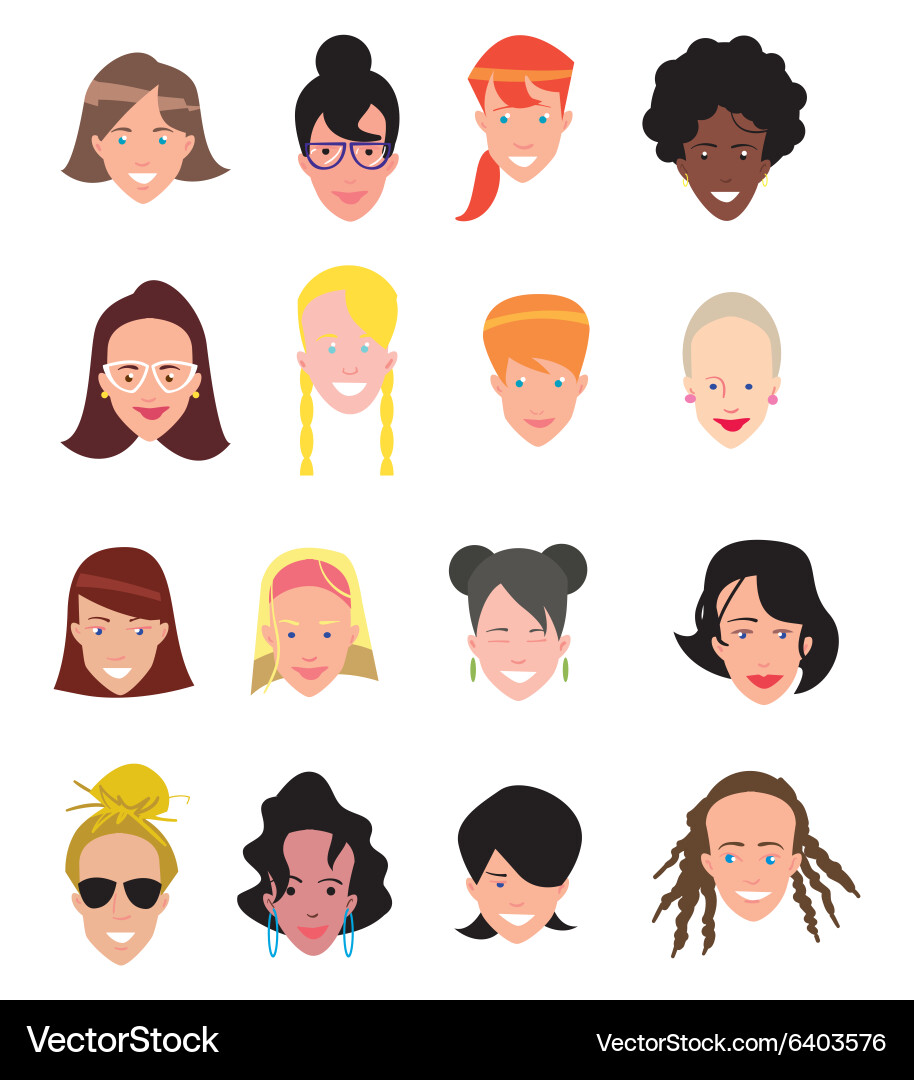 Smiling Women Face Icons Royalty Free Vector Image