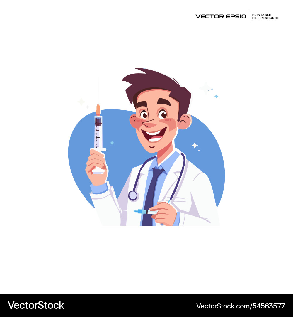 Happy doctor character mascot logo design Vector Image